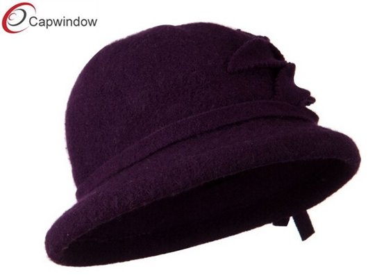 Purple Rose Leaf Detailed Wool Fishing Bucket Hat ， Women Winter Hat