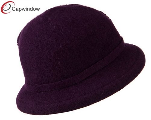 Purple Rose Leaf Detailed Wool Fishing Bucket Hat ， Women Winter Hat