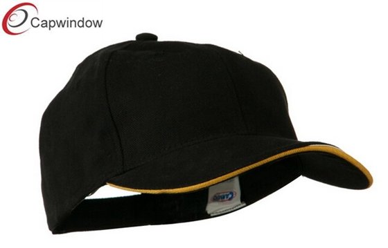 Velcro Closure Monogrammed Baseball Caps , Black Gold Brushed Cotton Sun Ray Visor Cap