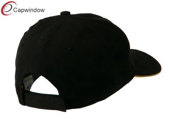 Velcro Closure Monogrammed Baseball Caps , Black Gold Brushed Cotton Sun Ray Visor Cap