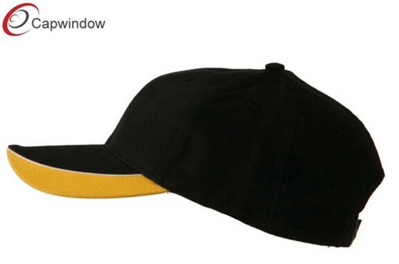 Velcro Closure Monogrammed Baseball Caps , Black Gold Brushed Cotton Sun Ray Visor Cap