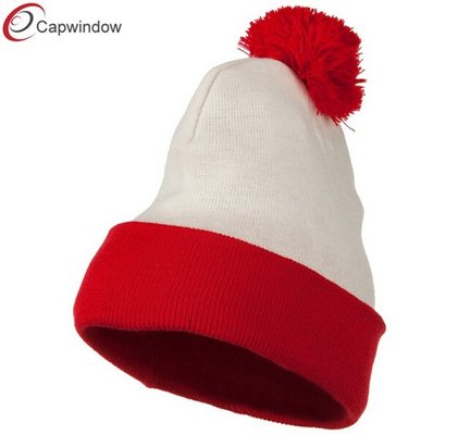 Red White Long Beanie Winter Hats Dual Layers with Pure Acrylic