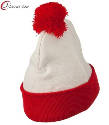 Red White Long Beanie Winter Hats Dual Layers with Pure Acrylic