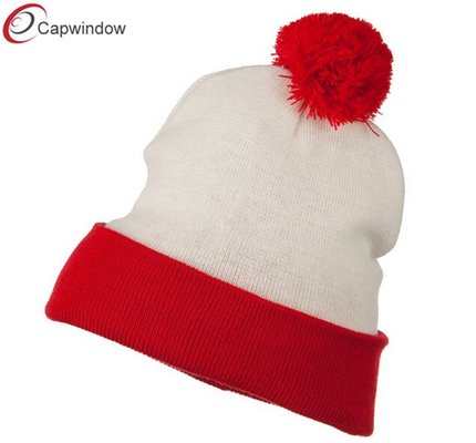 Red White Long Beanie Winter Hats Dual Layers with Pure Acrylic
