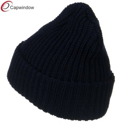 Soft Warm Fabric Plain Beanie Winter Hats With Black Acrylic Lumberjack Cuff