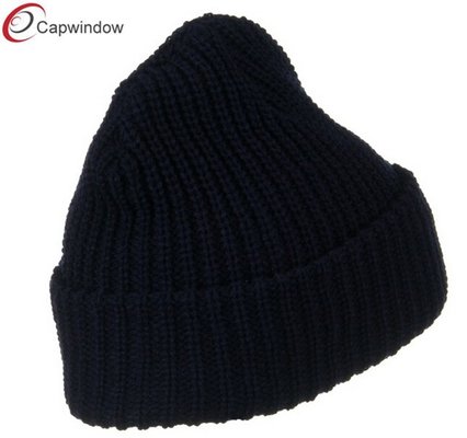 Soft Warm Fabric Plain Beanie Winter Hats With Black Acrylic Lumberjack Cuff