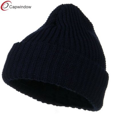Soft Warm Fabric Plain Beanie Winter Hats With Black Acrylic Lumberjack Cuff