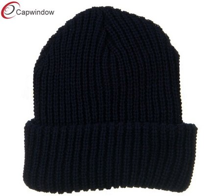 Soft Warm Fabric Plain Beanie Winter Hats With Black Acrylic Lumberjack Cuff
