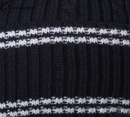 Navy White Cable Cuff Knit Winter Hats Acrylic Warm 3D Embroidery Logo