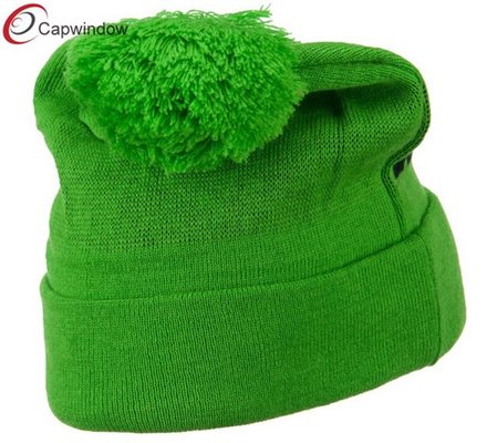 Pure Acrylic Knit Winter Hats Green Neon Los Angeles College Town Pom