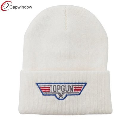 Embroidered Long Cuff Flexibility Ski Winter Hats White US Navy Top Gun