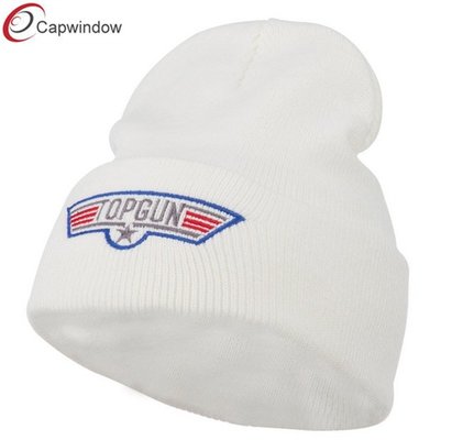 Embroidered Long Cuff Flexibility Ski Winter Hats White US Navy Top Gun