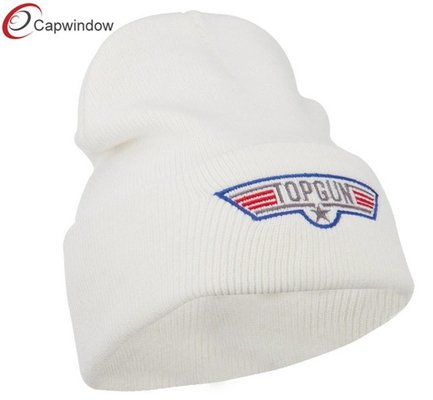 Embroidered Long Cuff Flexibility Ski Winter Hats White US Navy Top Gun