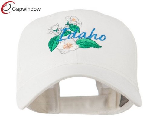 White USA State Flower Idaho Mock Orange Cotton Embroidered Cap with Velcrorized Closure