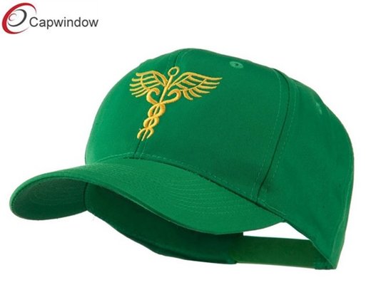 Cotton Polyester Fitted Baseball Hats , Medical Caduceus Embroidered Cap