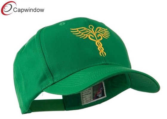 Cotton Polyester Fitted Baseball Hats , Medical Caduceus Embroidered Cap
