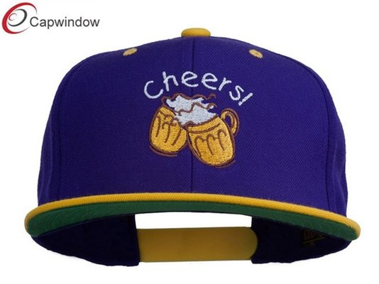 Embroidered Snapback Baseball Caps Purple Gold Cheers with Beer Mugs