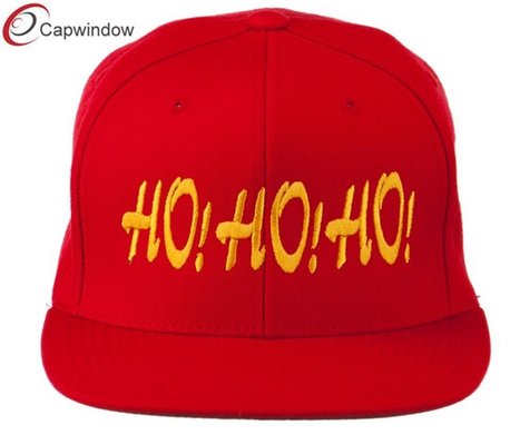 Embroidered Flat Bill Cap Wool and Acrylic Red Christmas Letter Ho Ho Ho