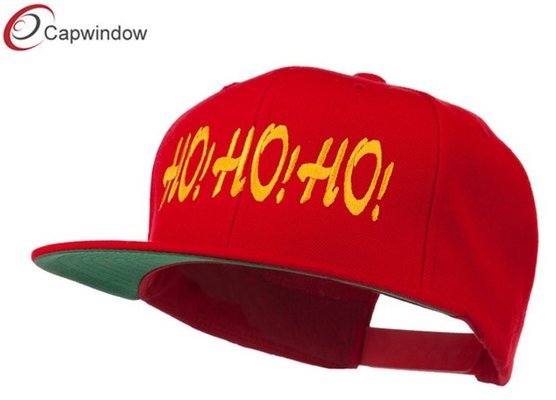 Embroidered Flat Bill Cap Wool and Acrylic Red Christmas Letter Ho Ho Ho