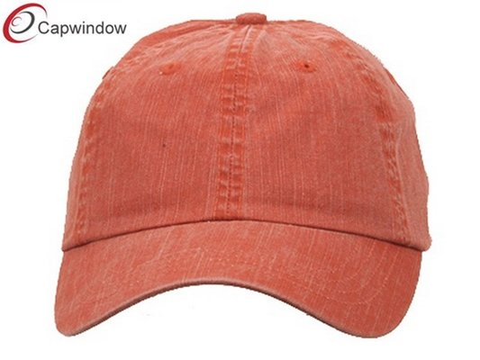 Orange Pigment Dyed Twill Washed Cotton Baseball Caps with Nickel Buckle Closure