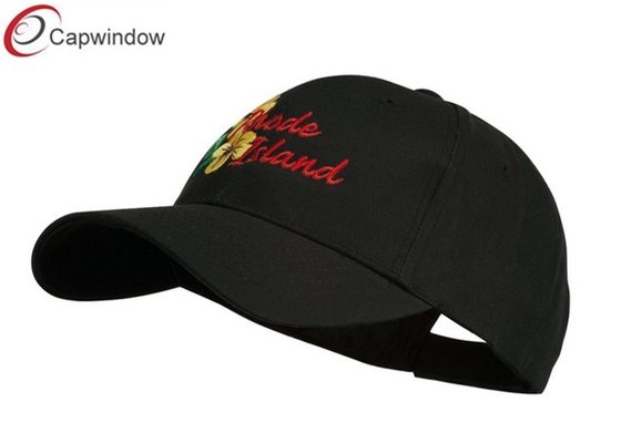 Violet Embroidered Low Profile Fitted Baseball Cap Cotton Black USA State Rhode Island