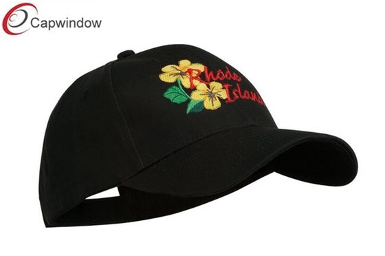 Violet Embroidered Low Profile Fitted Baseball Cap Cotton Black USA State Rhode Island