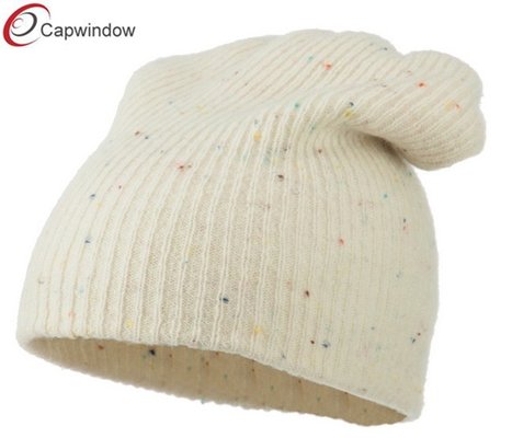 Flexible Beanie Winter Hats Beige Wool Color Speckled Long For Girl