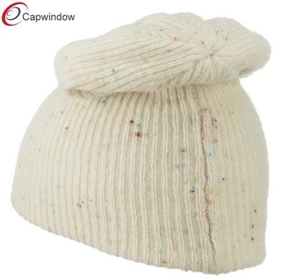 Flexible Beanie Winter Hats Beige Wool Color Speckled Long For Girl