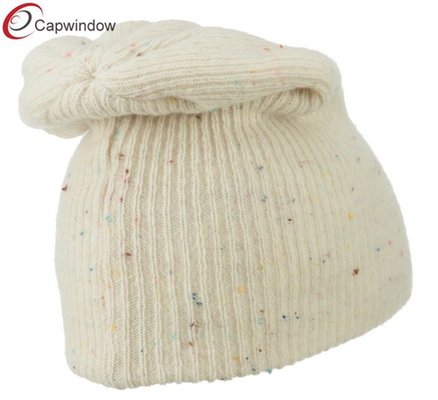 Flexible Beanie Winter Hats Beige Wool Color Speckled Long For Girl