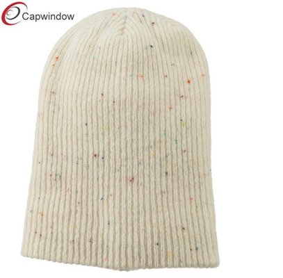 Flexible Beanie Winter Hats Beige Wool Color Speckled Long For Girl