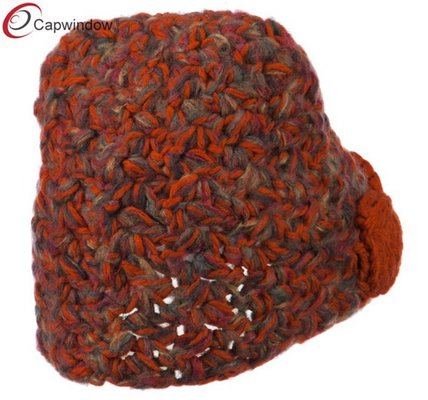 Bow Mix Yarn Acrylic Knit Winter Hats , Orange Women Fashion Warm Cap