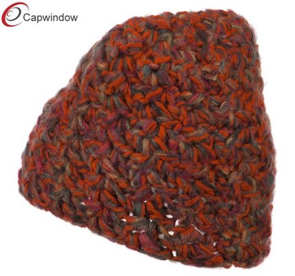 Bow Mix Yarn Acrylic Knit Winter Hats , Orange Women Fashion Warm Cap