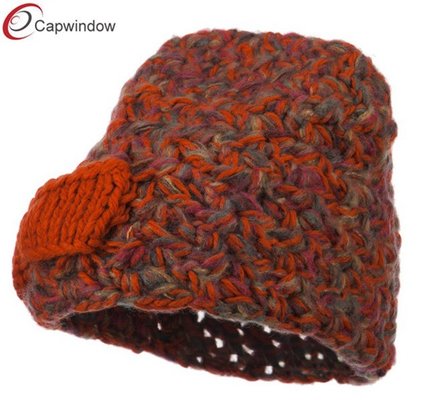 Bow Mix Yarn Acrylic Knit Winter Hats , Orange Women Fashion Warm Cap