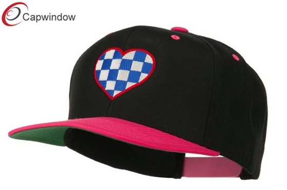 Embroidered Wool Blend Snapback Baseball Caps Black Pink Checkered Heart