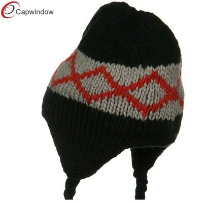 Black Kids Zig Zag Peruvian Knit Winter Hats Acrylic For Children