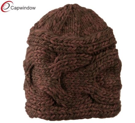Brown Pink Thick Acrylic Knit Winter Hats Woven with Warm Material