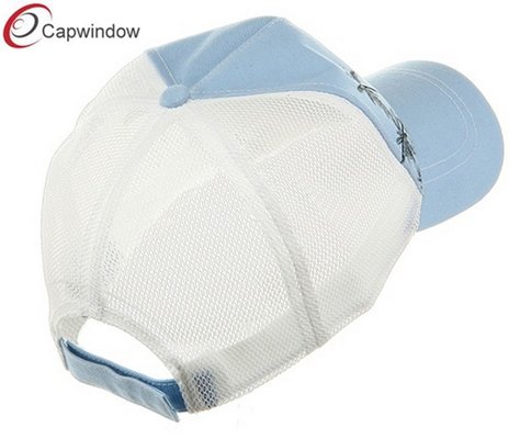 Light  Blue Plaid Straw Trucker Mesh Hats Unconstructed with Cotton and Polyester
