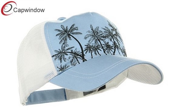 Light  Blue Plaid Straw Trucker Mesh Hats Unconstructed with Cotton and Polyester