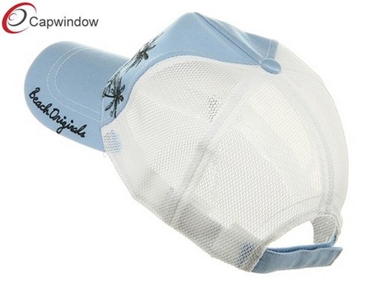 Light  Blue Plaid Straw Trucker Mesh Hats Unconstructed with Cotton and Polyester