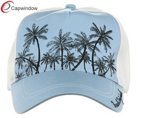 Light  Blue Plaid Straw Trucker Mesh Hats Unconstructed with Cotton and Polyester