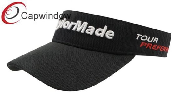 Black Embroidered  Hand Wash Tennis Sun Visors with Elastic Strap Closure