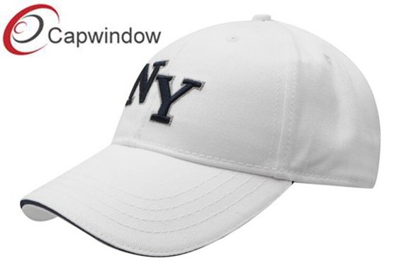 Adult Heavy Brushed Cotton Baseball Caps White NY 3D Embroidery Sandwich Layer