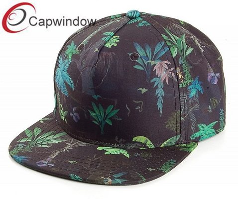 Black Polyester Custom Strapback with Jungle Printing Pattern/Sports Snapback Hat