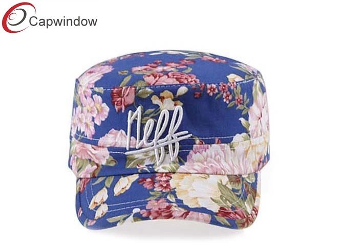 Outdoor Allover Floral Military Baseball Hats Flat Top Army Cap For Adult