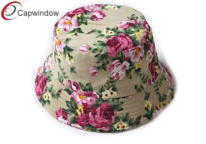 Women Fashion Floral Fishing Bucket Hat With Rope Hold And Plastic Button