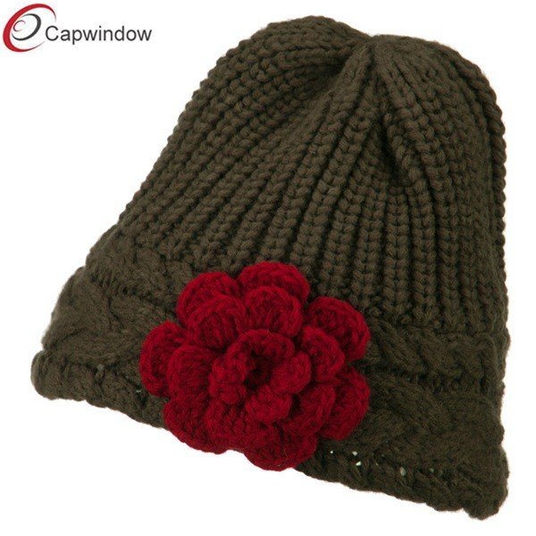 Flower Short Acrylic ski Winter Hats Soft Hand Wash for Women