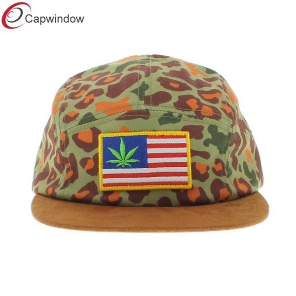 Tan Self Fabric Strap 5 Panel Camper Cap , Pattersob 5 Panel Strapback Hat