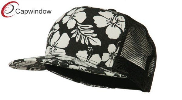 Floral 5 Panel Trucker Mesh Cap , Female Adult Cotton Nylon Fabric Vans Trucker Cap