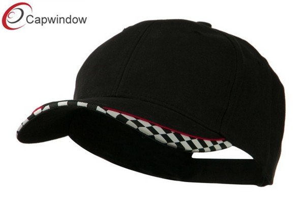  Black Brushed Cotton Imprinted Checker Logo Racing Baseball Caps with Adjustable Strap Closure