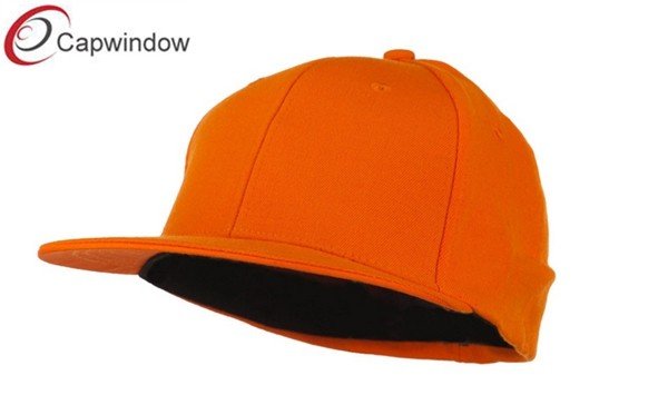Orange Flat Bill Fitted Flex Cap with Acrylic and Wool / Flat Brim Baseball Hats